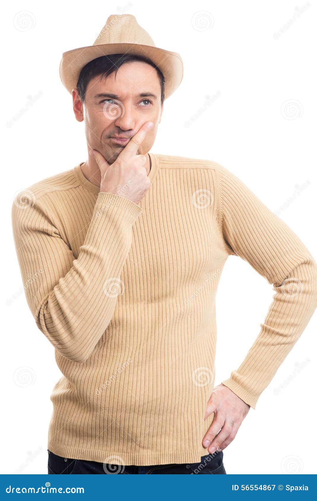 Young Thinking Man Wearing Hat Stock Image - Image of young, person ...