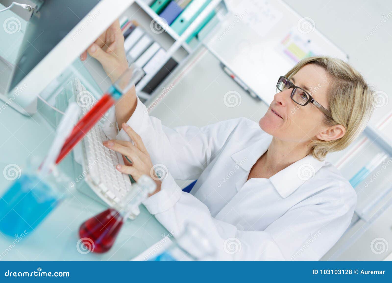 Young Thoughtful Female Chemist Working in Lab Stock Photo - Image of ...