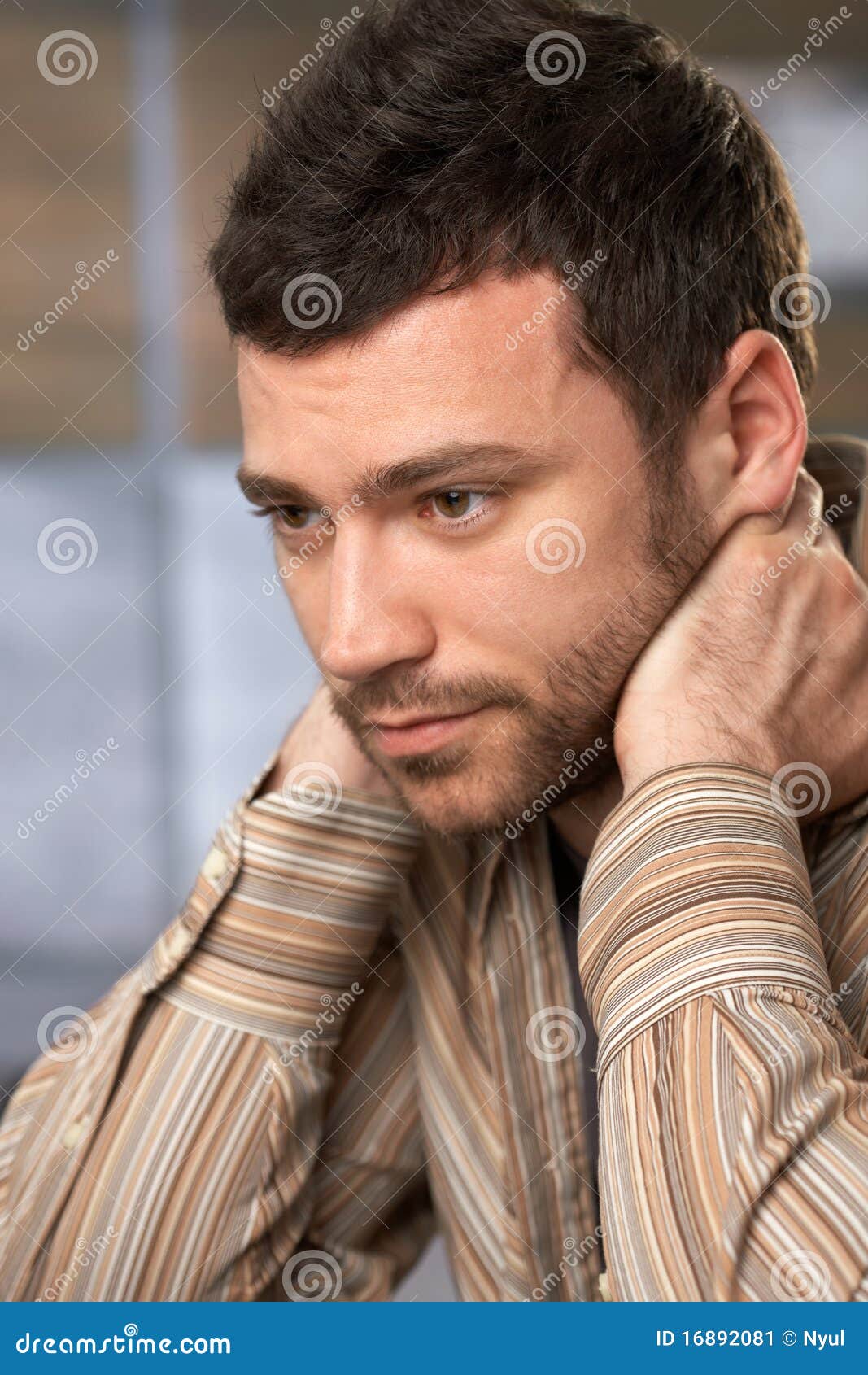 Young thoughtful man stock image. Image of neck, adult - 16892081