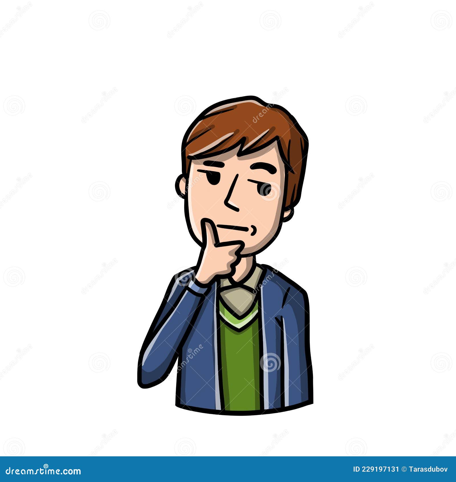 Young Thoughtful Man Solves Complex Work Tasks. Puzzled Male Character ...