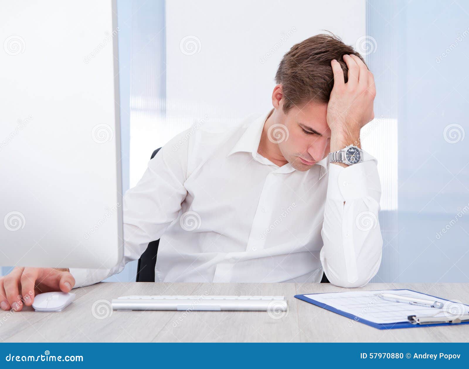 Young Tired Businessman Sitting in Office Stock Photo - Image of ...