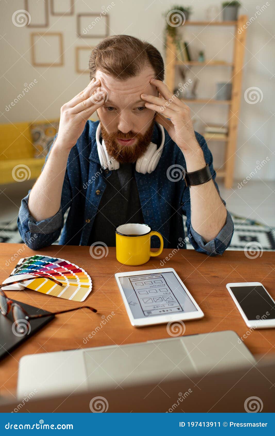 Young Tired Software Developer Touching Forehead while Bending Over ...