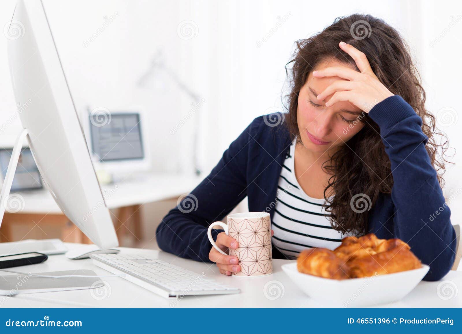 Young Tired Student Taking Breakfast while Working Stock Photo - Image ...