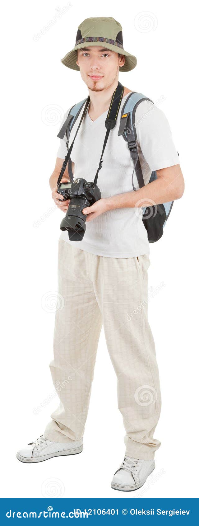 Young tourist with camera stock image. Image of casual - 12106401