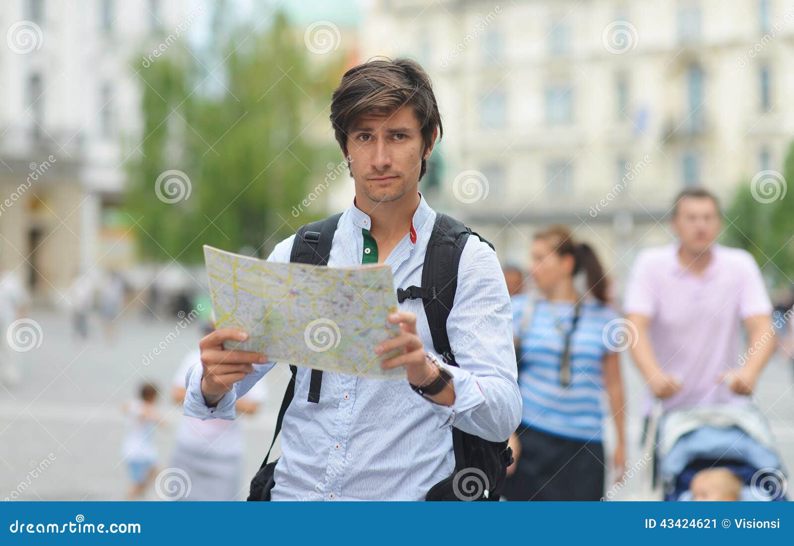Young Tourist Watching the Map Stock Image - Image of pensive, fall ...