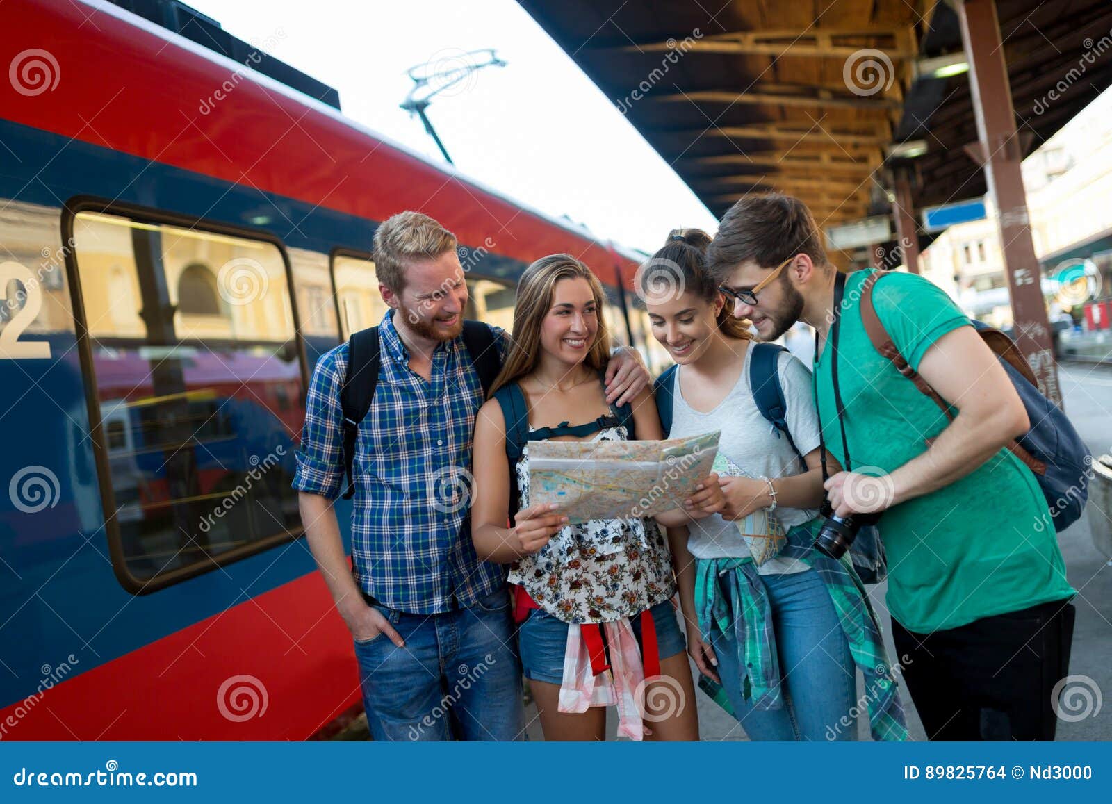Young Tourists Travelling by Train Stock Photo - Image of public ...