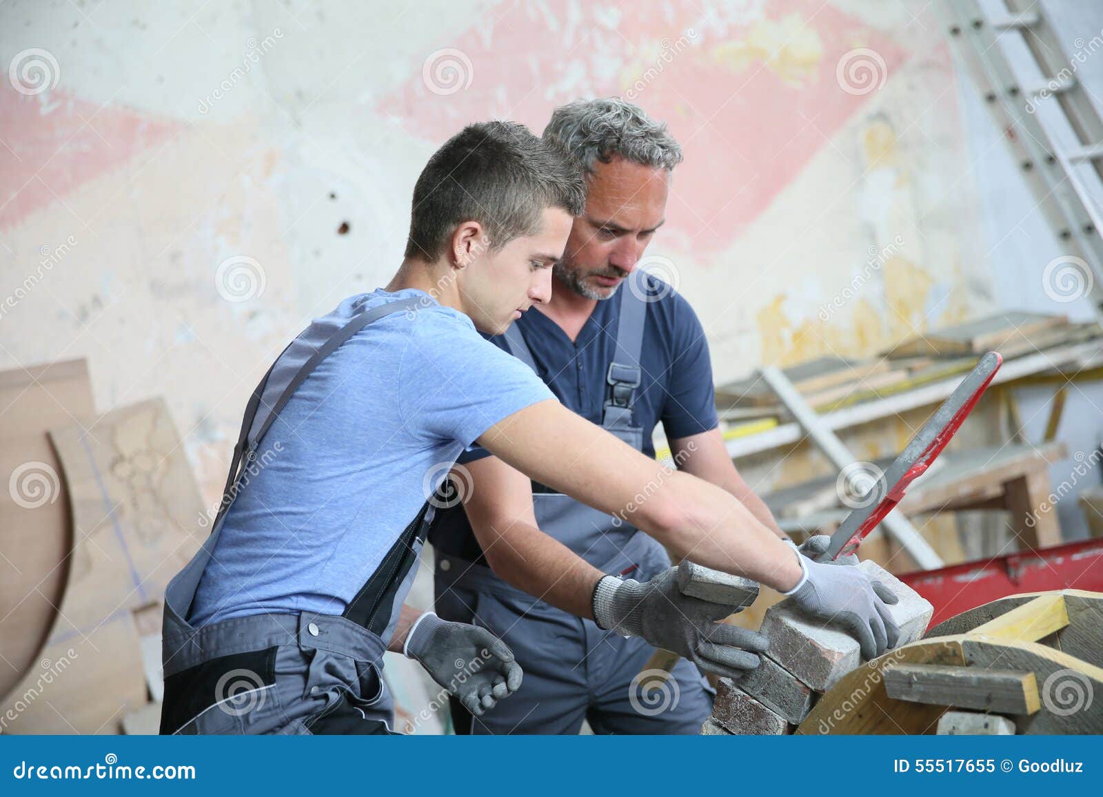 Young Trainee in Masonry Training Stock Image - Image of construction ...