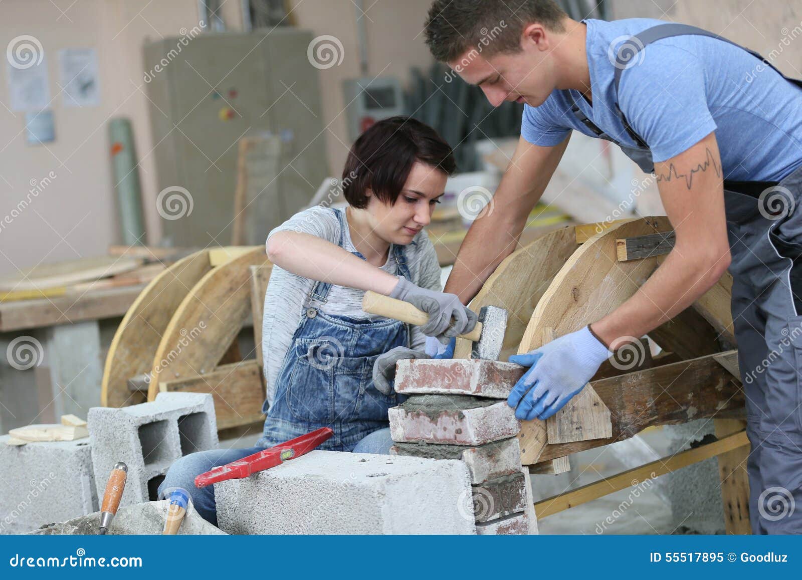 Young Trainees in Masonry Training Stock Image - Image of young ...