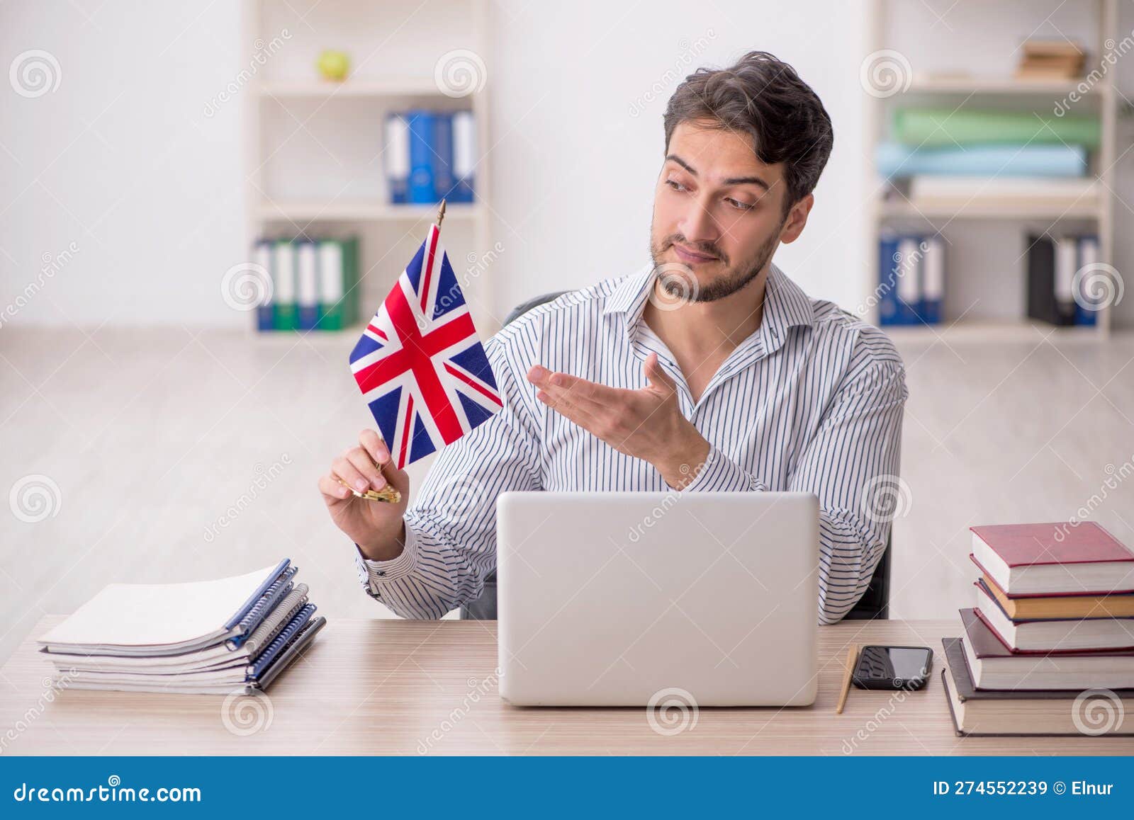 Young Male Translator Sitting in the Office Stock Image - Image of ...