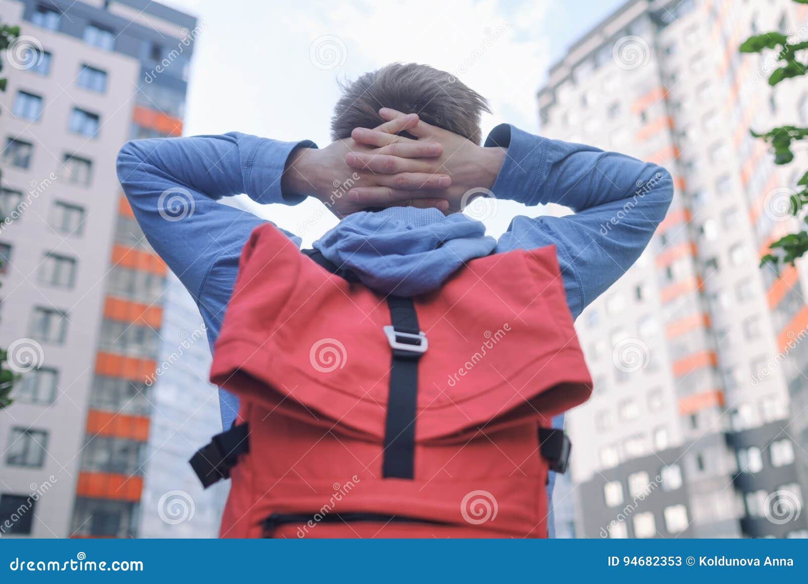 Young Traveler with Back Backpack Standing on Street Stock Image ...