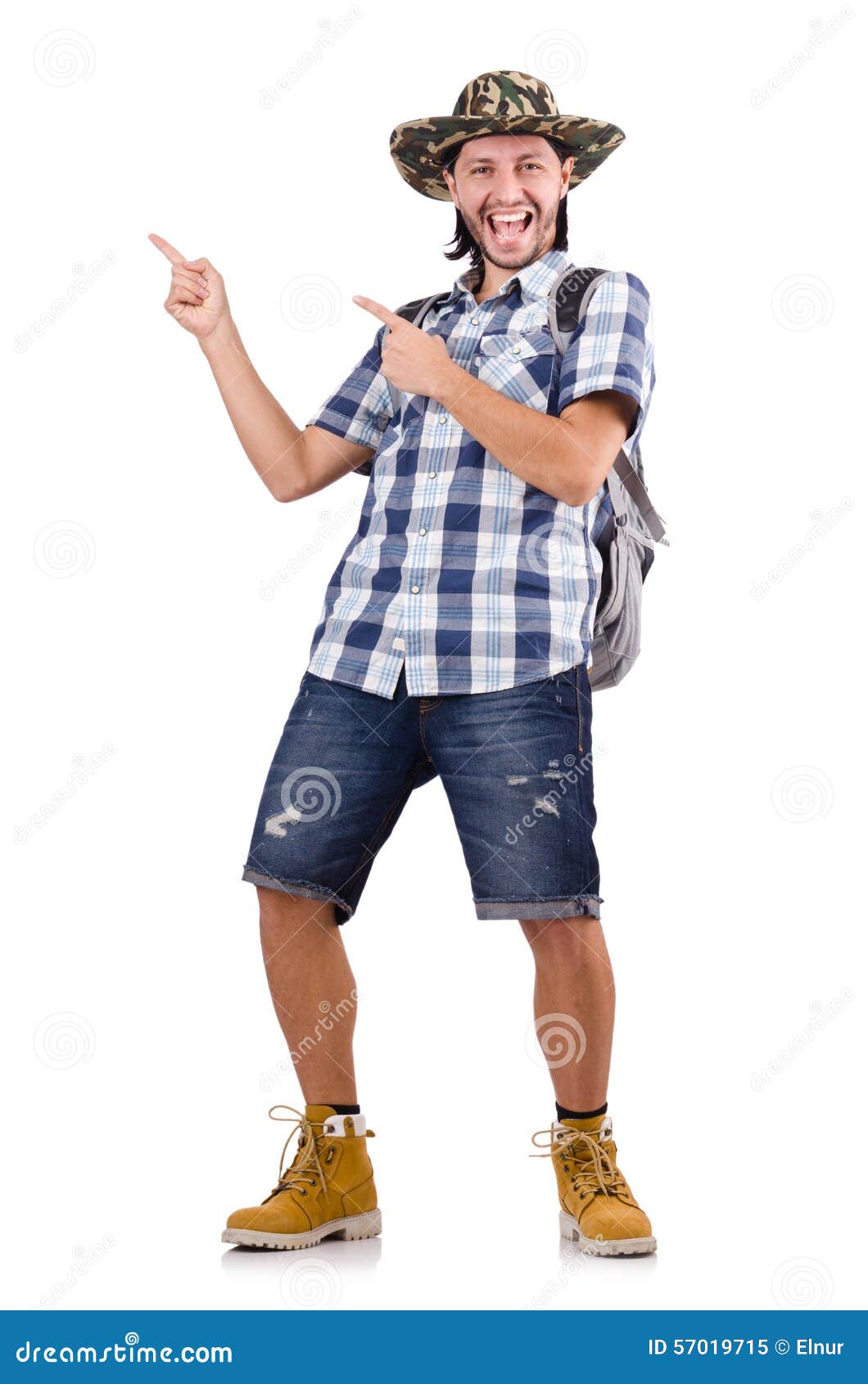 Young Traveller with Backpack Pointing Isolated on Stock Image - Image ...