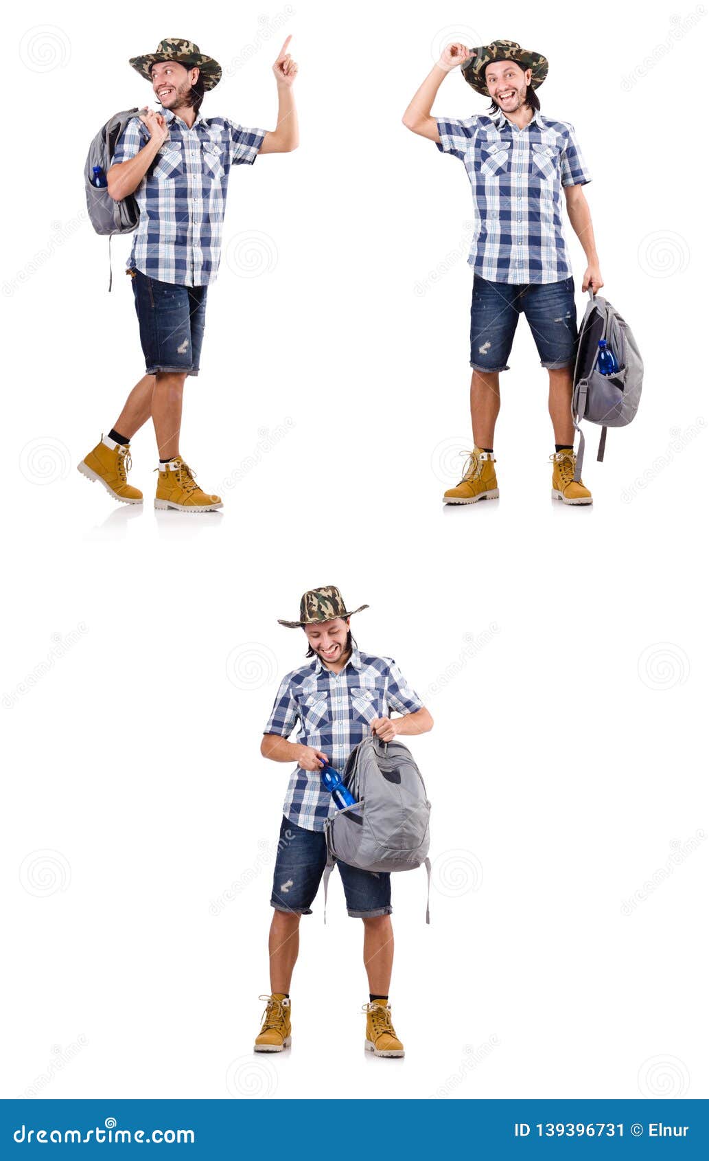 The Young Traveller with Backpack Pointing Isolated on White Stock ...