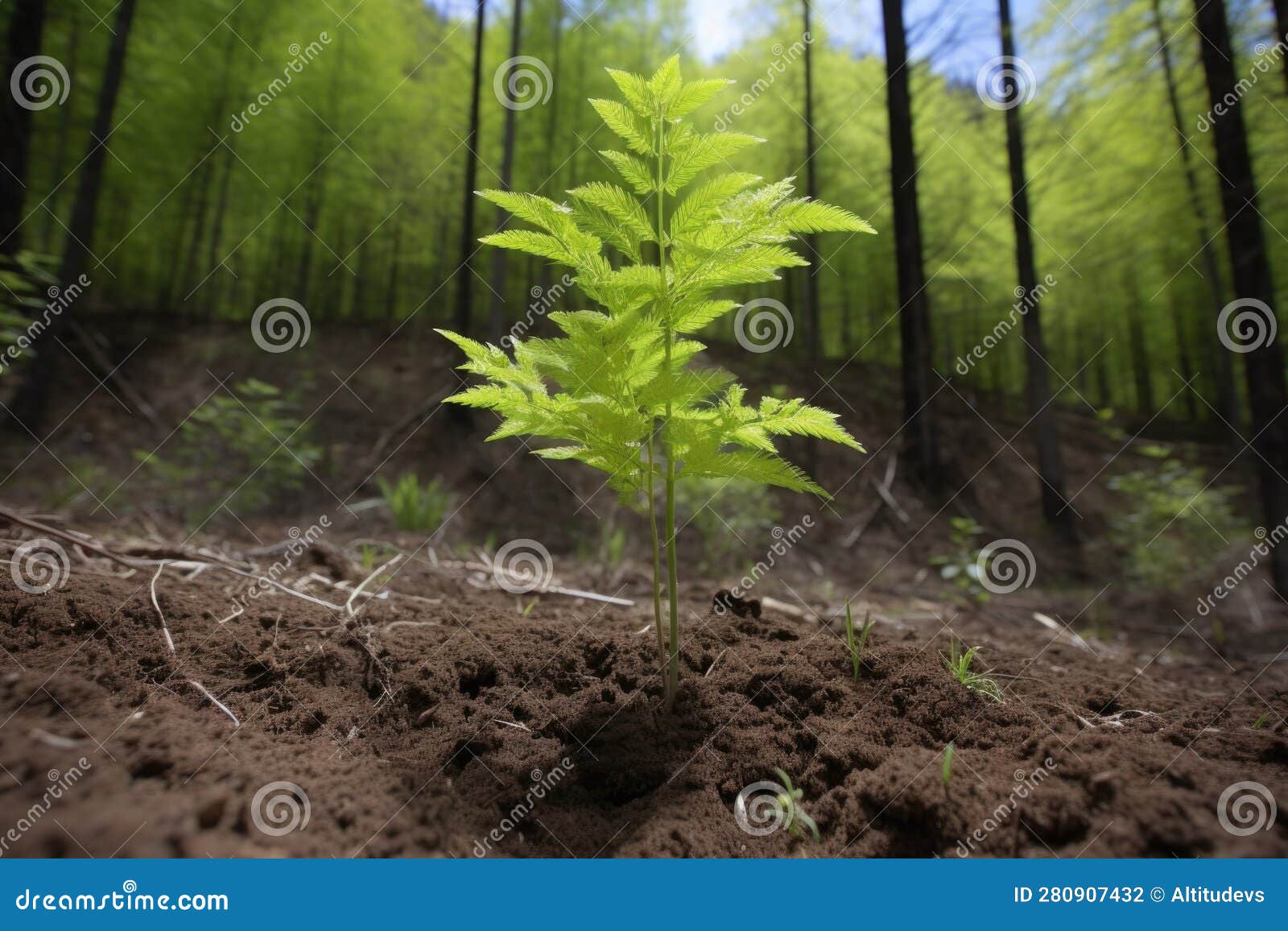 A Young Tree Growing in a Newly Planted Forest Stock Photo - Image of ...