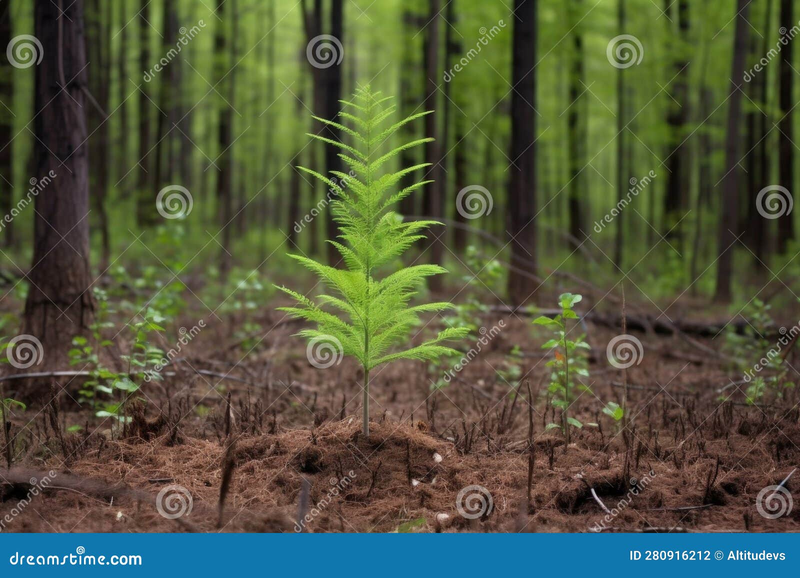 A Young Tree Growing in a Newly Planted Forest Stock Illustration ...