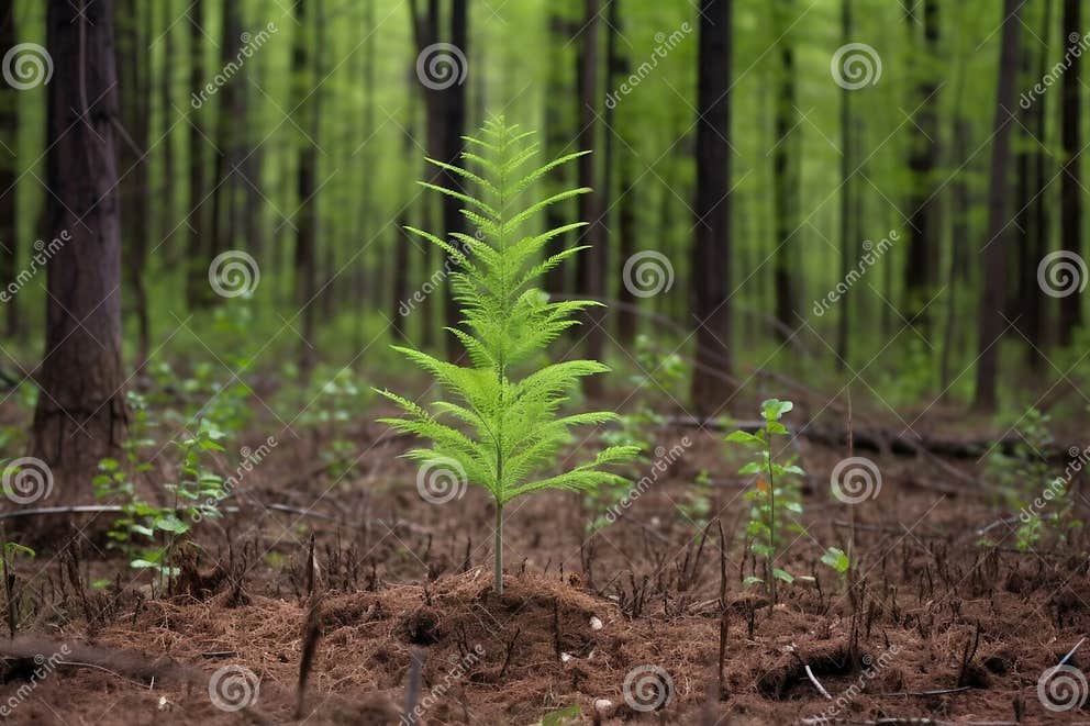 A Young Tree Growing in a Newly Planted Forest Stock Illustration ...