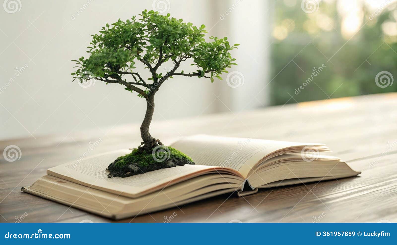 Young Tree Growing from Pages of Open Book Symbolizes Knowledge and ...