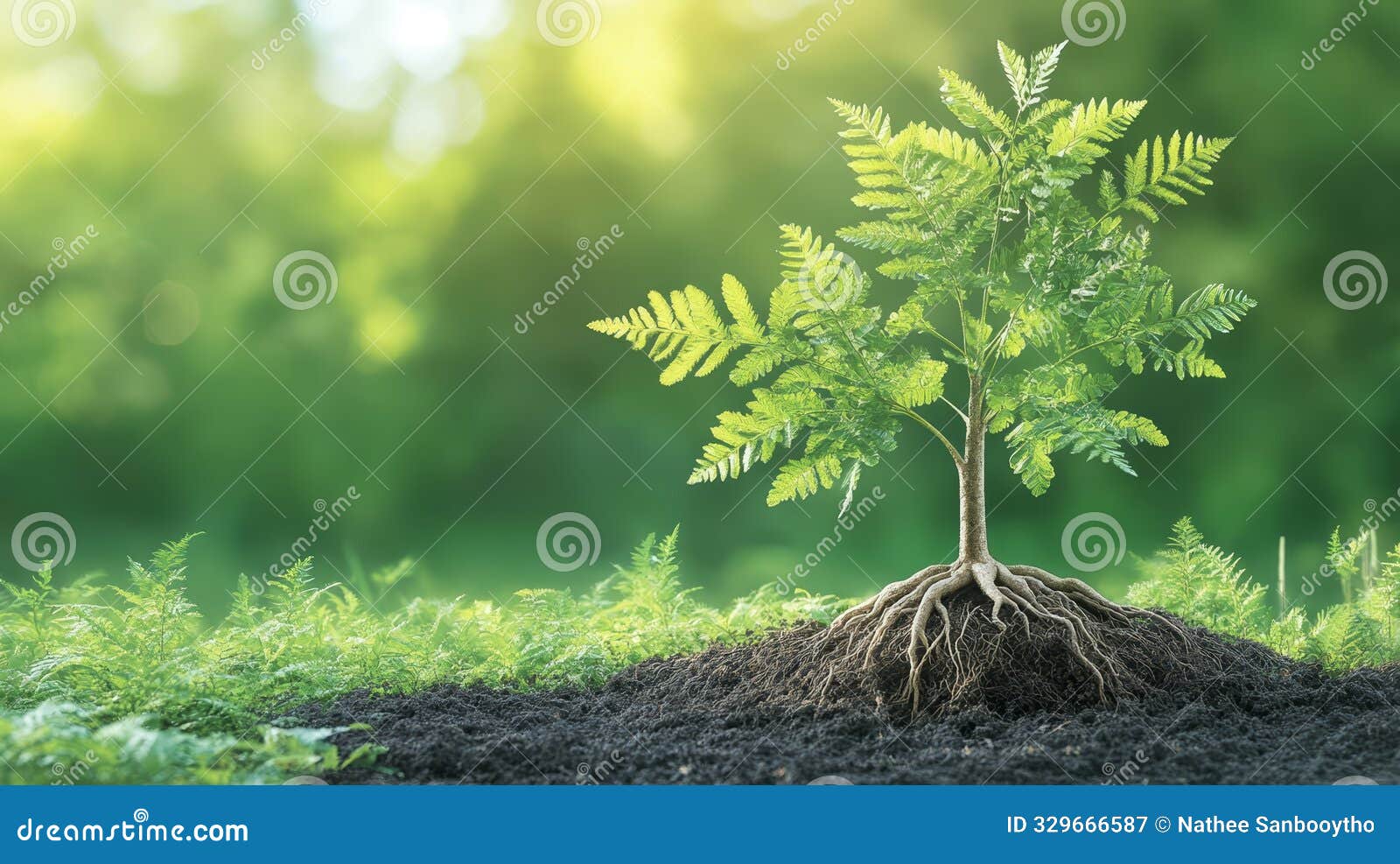 Young Tree with Roots in Forest Stock Illustration - Illustration of ...