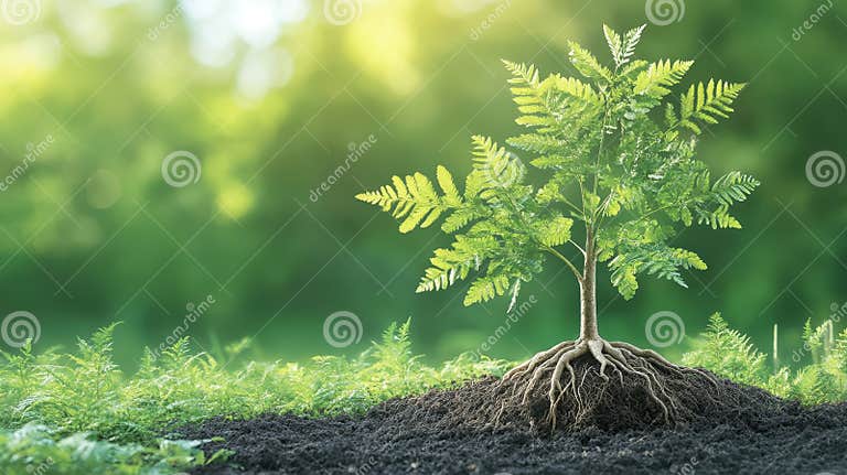 Young Tree with Roots in Forest Stock Illustration - Illustration of ...