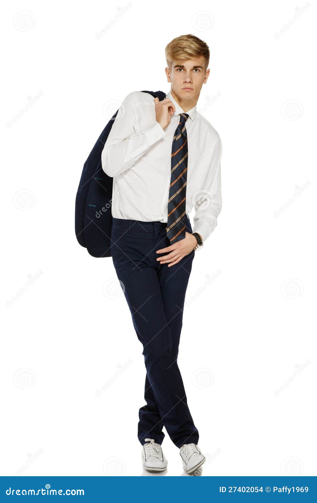 Young Trendy Man with Jacket Over Shoulder Stock Photo - Image of ...