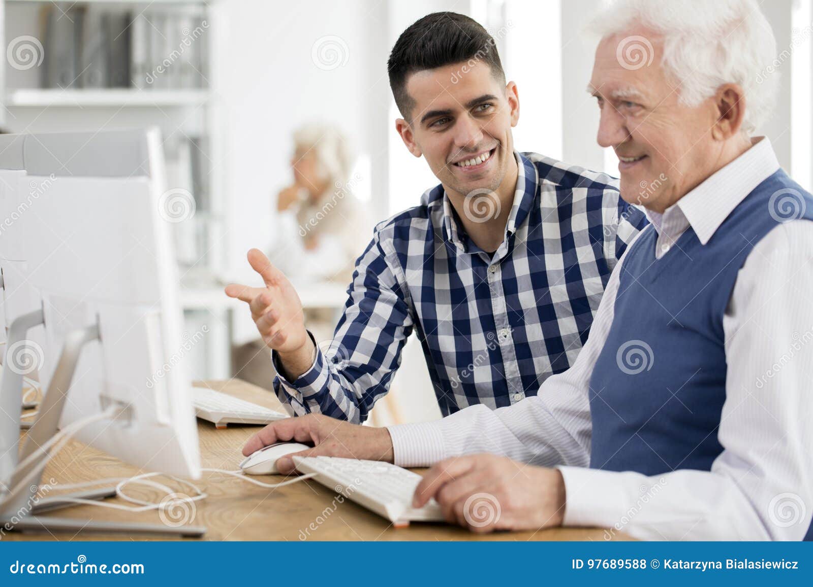 Tutor explaining it task stock photo. Image of computer - 97689588