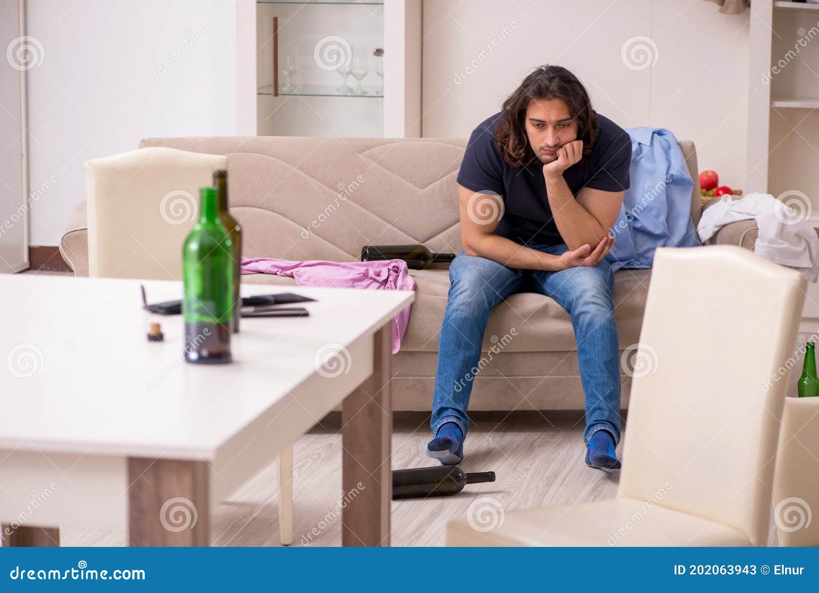 Young Unemployed Man Drinking Alcohol at Home Stock Image - Image of ...