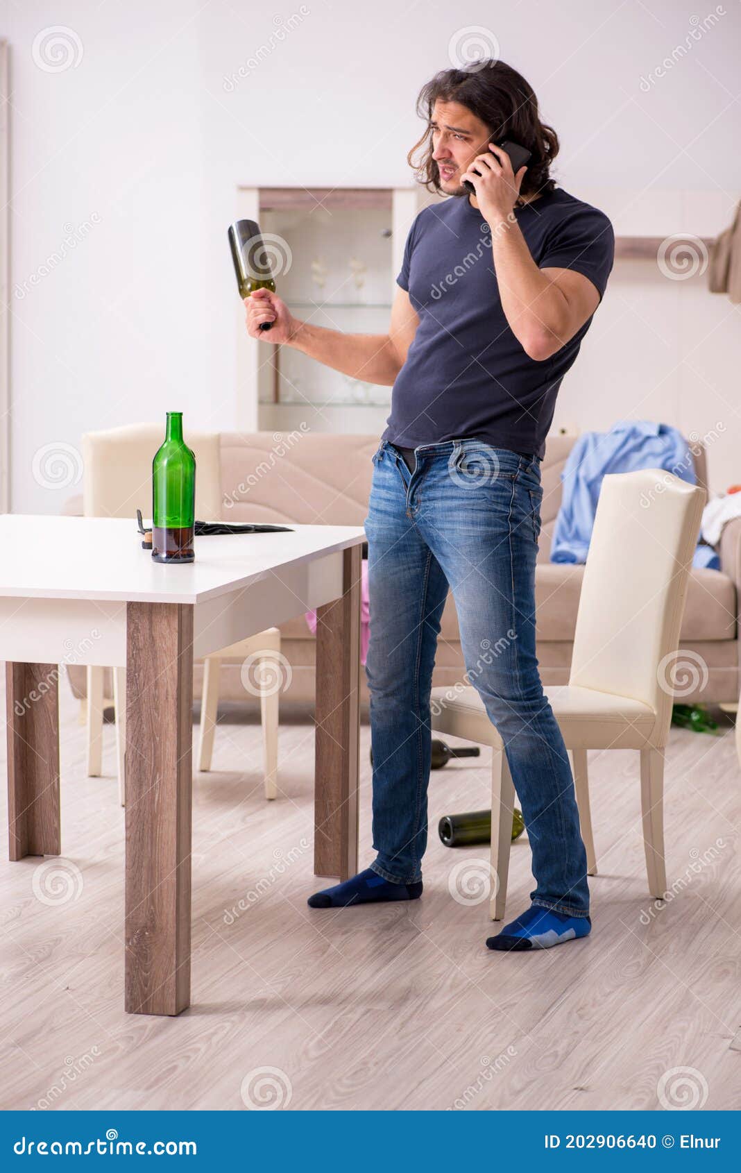 Young Unemployed Man Drinking Alcohol at Home Stock Photo - Image of ...