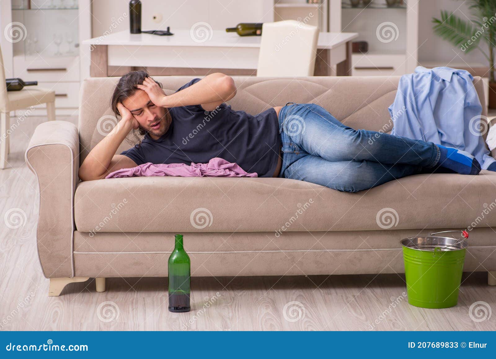 Young Unemployed Man Drinking Alcohol at Home Stock Image - Image of ...