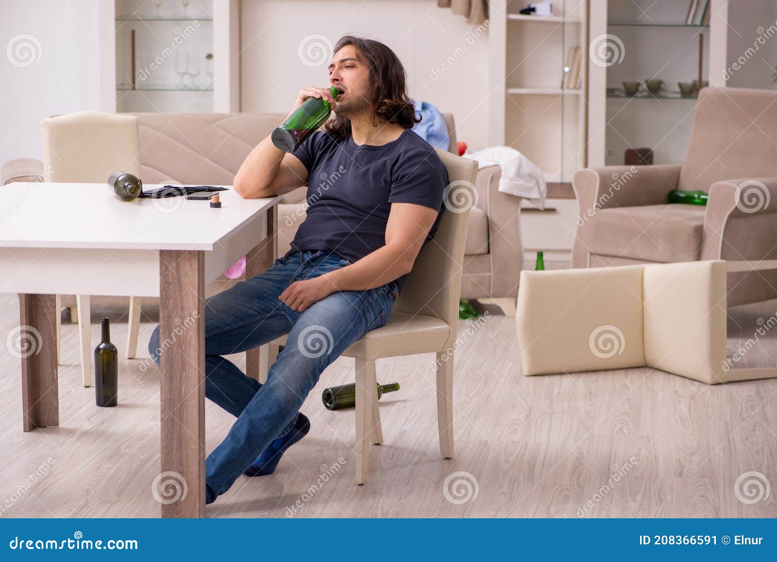 Young Unemployed Man Drinking Alcohol at Home Stock Image - Image of ...