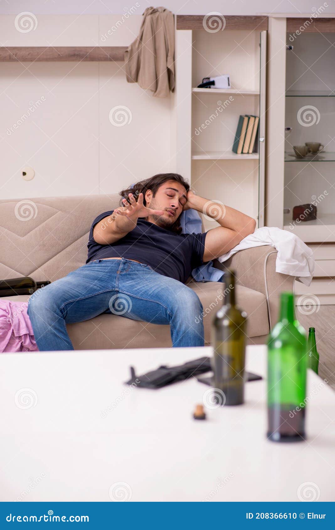 Young Unemployed Man Drinking Alcohol at Home Stock Photo - Image of ...