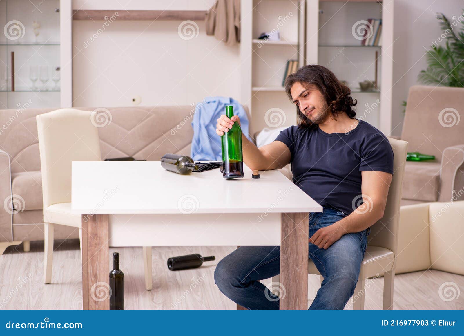 Young Unemployed Man Drinking Alcohol at Home Stock Image - Image of ...