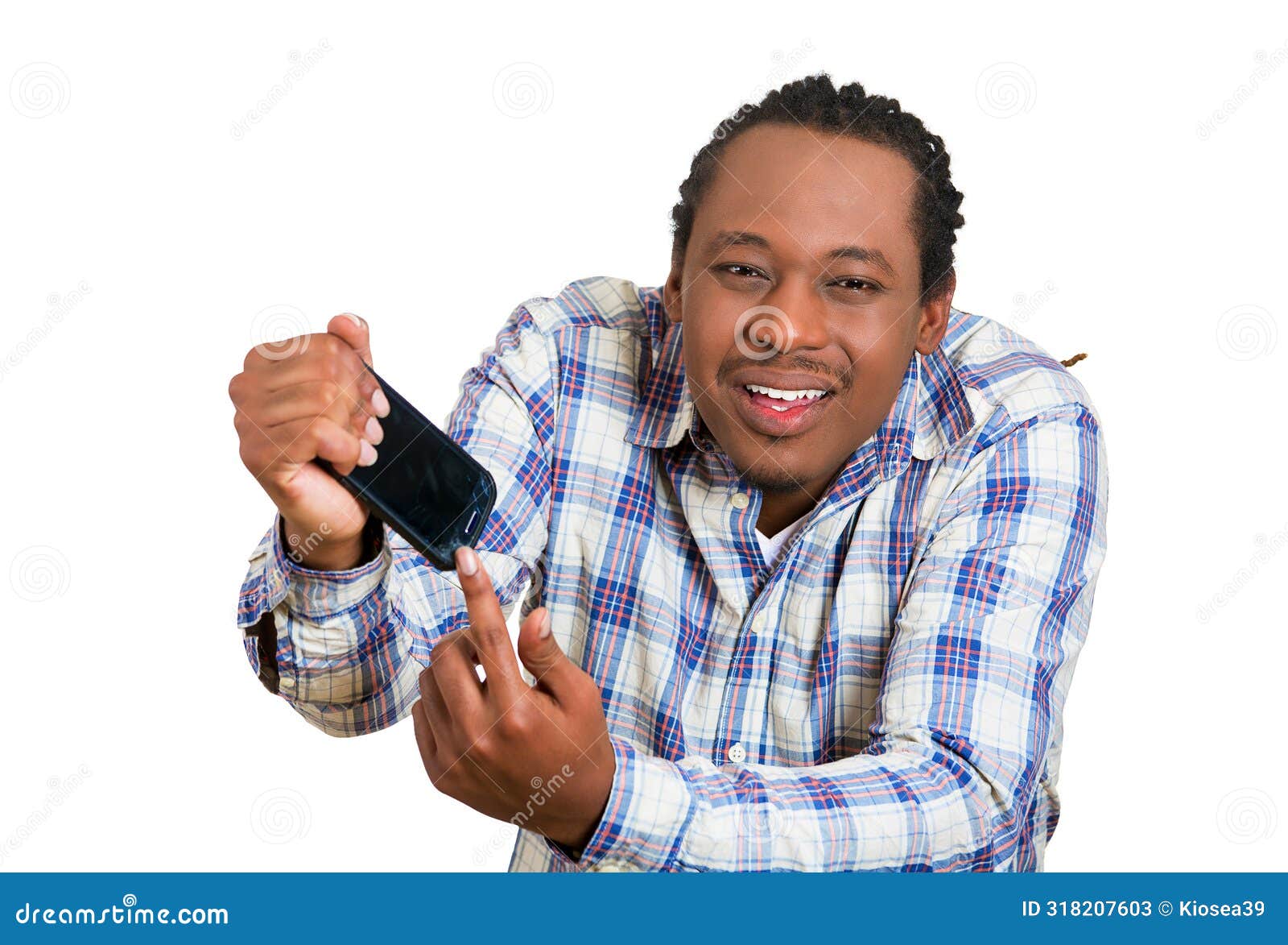 Young Unhappy Man Showing His Broken Phone Glass Screen Stock Image ...