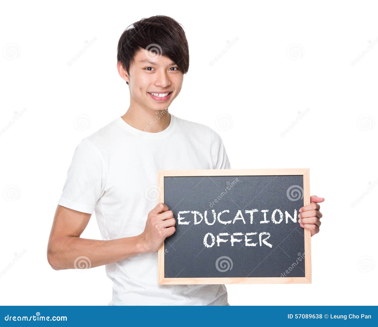 Young University Student with Blackboard Showing Education Offer Stock ...