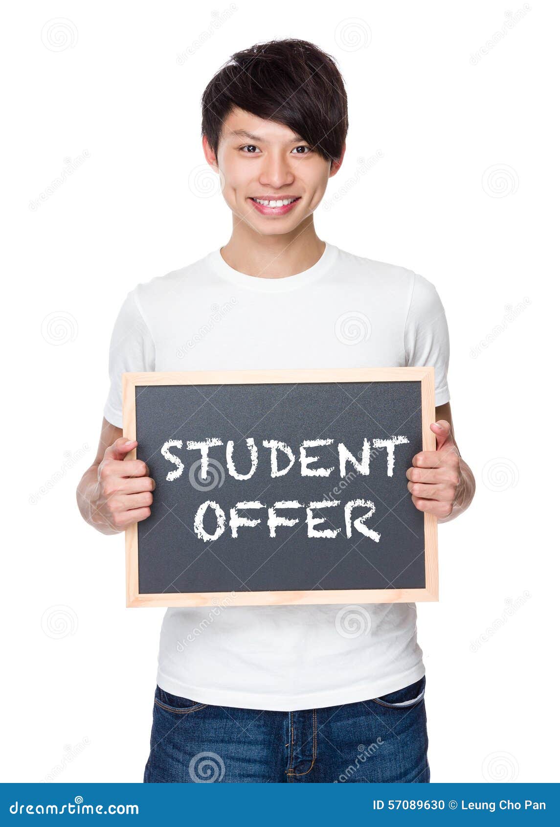 Young University Student with Blackboard Showing Student Offer Stock ...