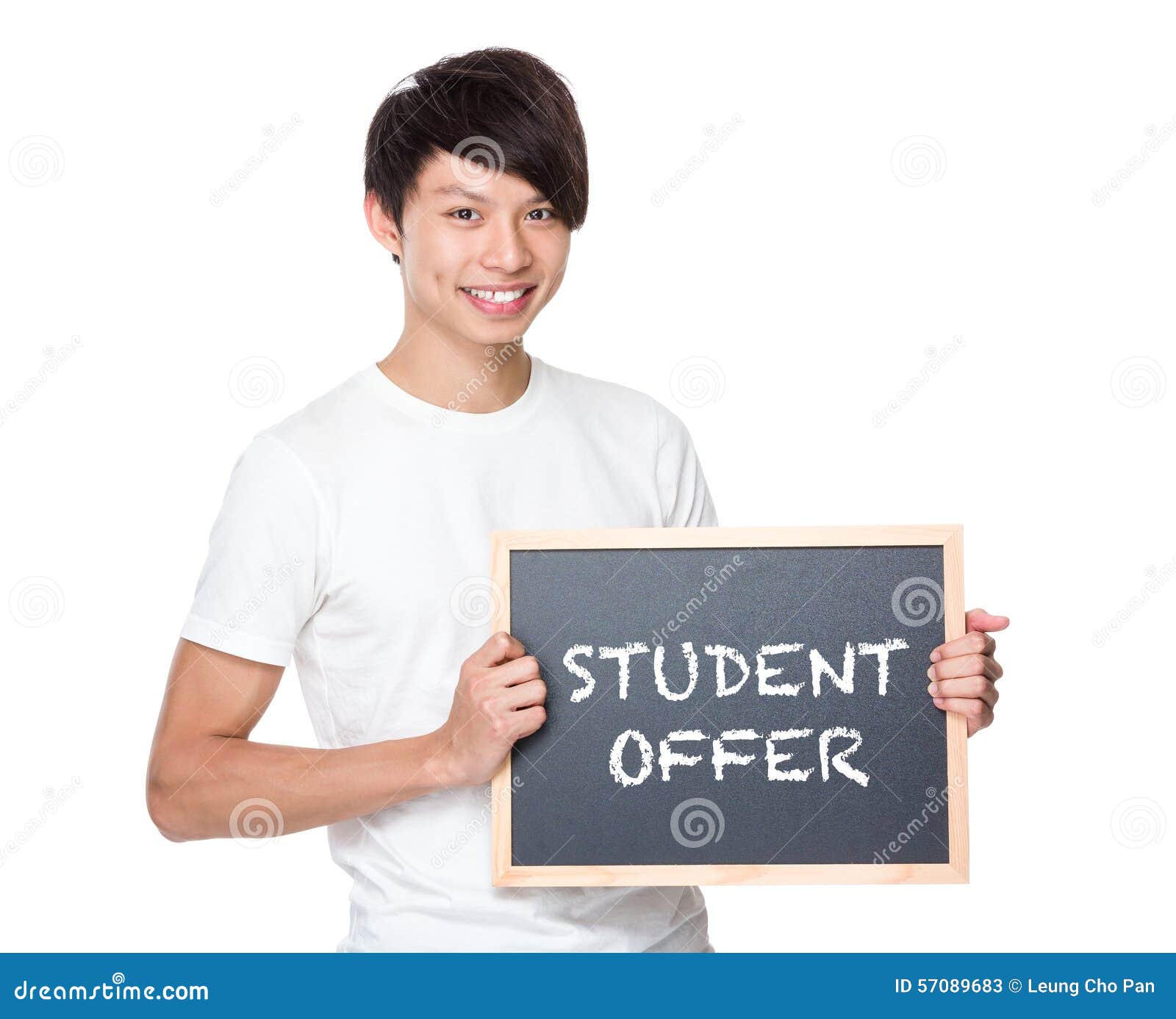Young University Student with Blackboard Showing Student Offer Stock ...