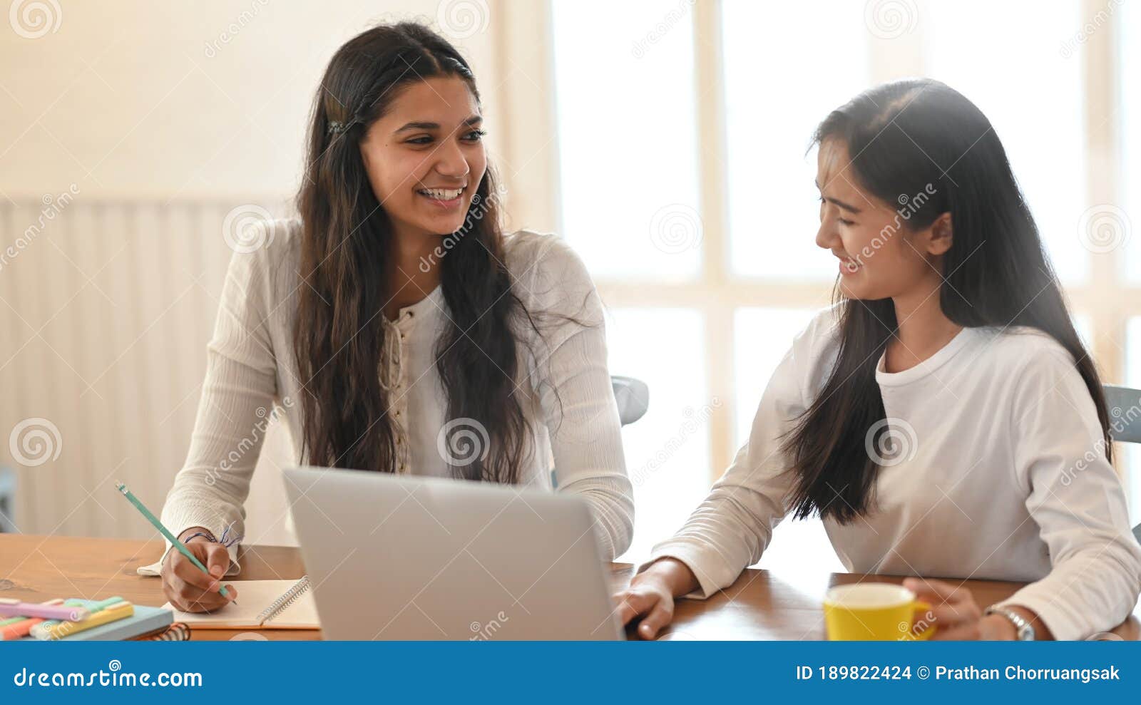 Young University Student Tutoring Their Lesson with Using a Computer ...