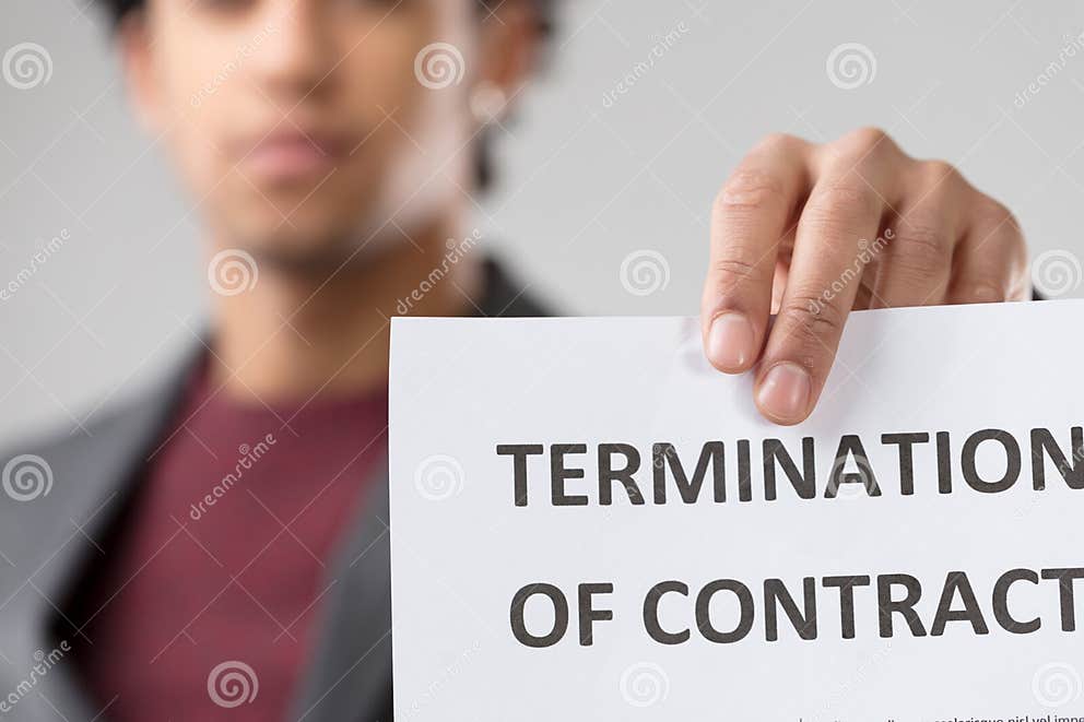 Young Unrecognizable Man Presents TERMINATION of CONTRACT Noti Stock ...
