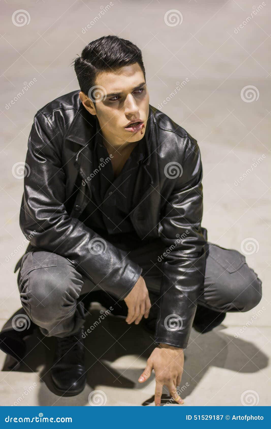 Young Vampire Man with Black Leather Jacket Stock Image - Image of ...