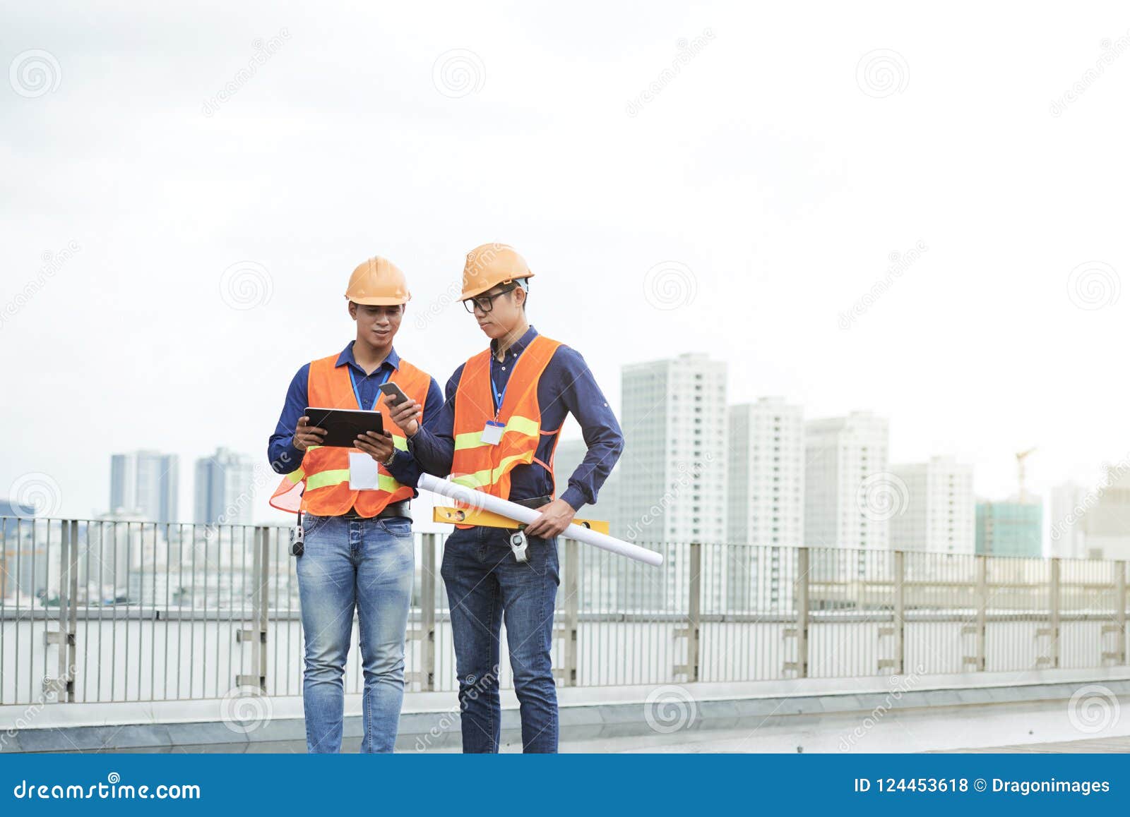 Talking civil engineers stock photo. Image of construction - 124453618