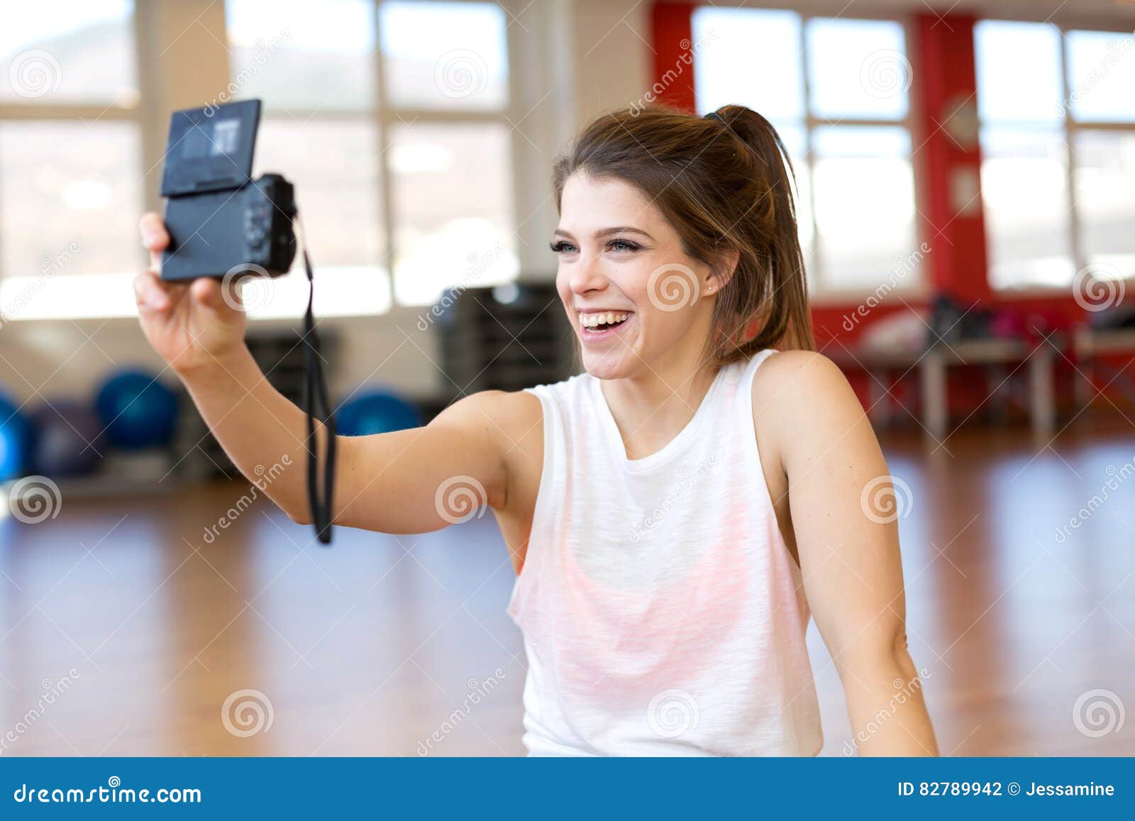 Young vlogger with camera stock photo. Image of selfie - 82789942