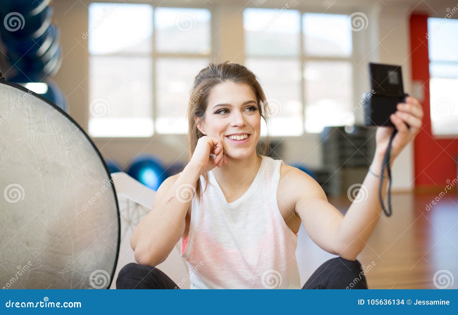 Young vlogger with camera stock photo. Image of pose - 105636134