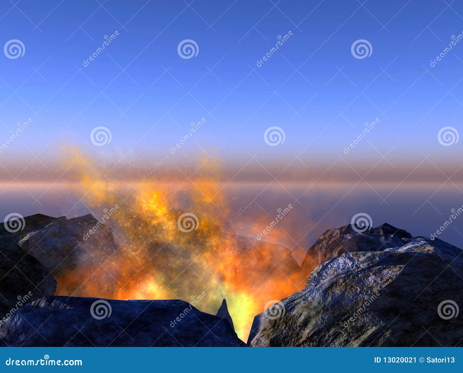Young volcano being born stock illustration. Illustration of light ...