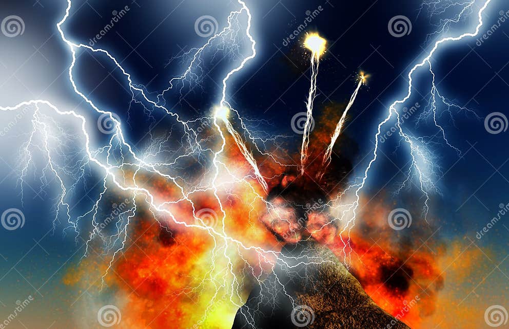Young Volcano Being Born with Lightnings Stock Illustration ...