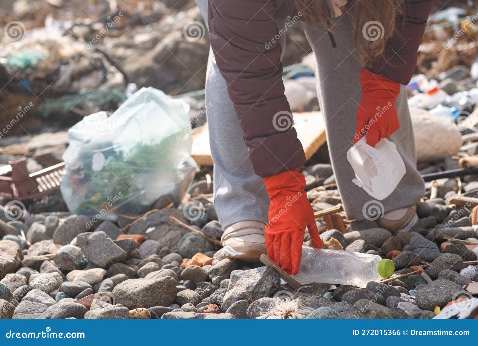 Young Volunteer Remove Garbage Plastic and Paper Waste Bottles Trash ...