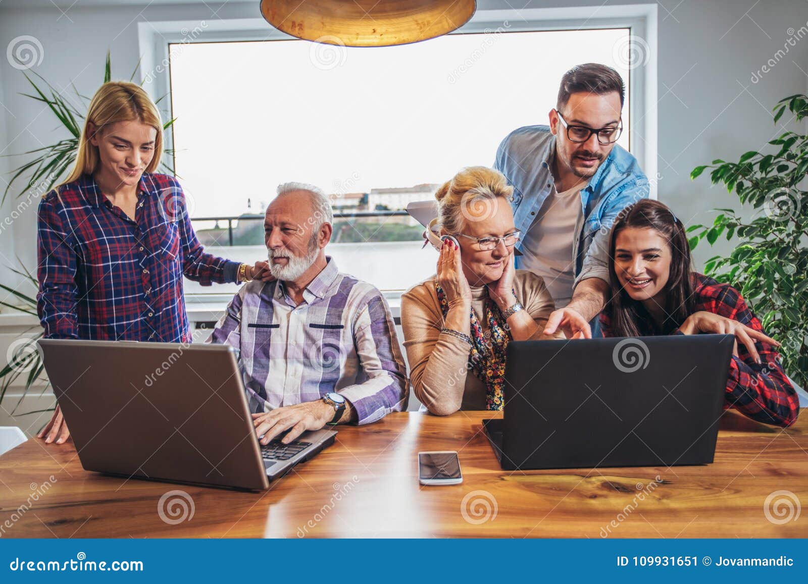 Young Volunteers Help Senior People on the Computer Stock Image - Image ...