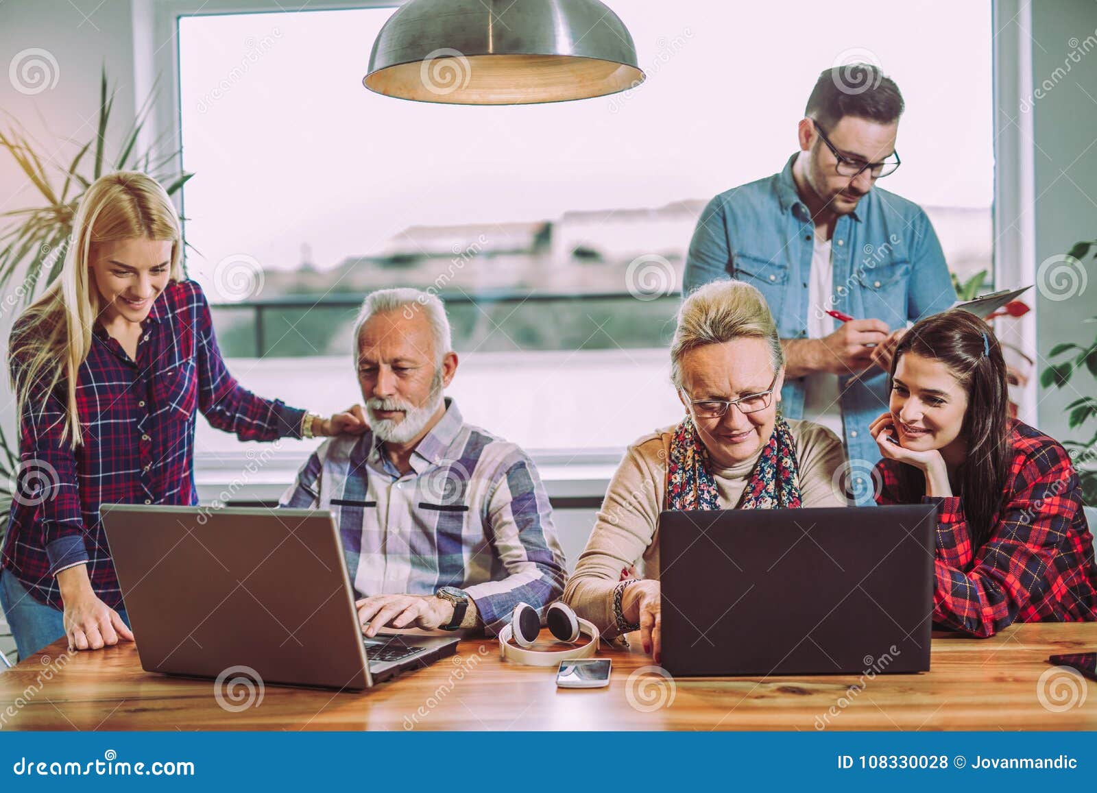 Volunteers Help Senior People on the Computer Stock Photo - Image of ...