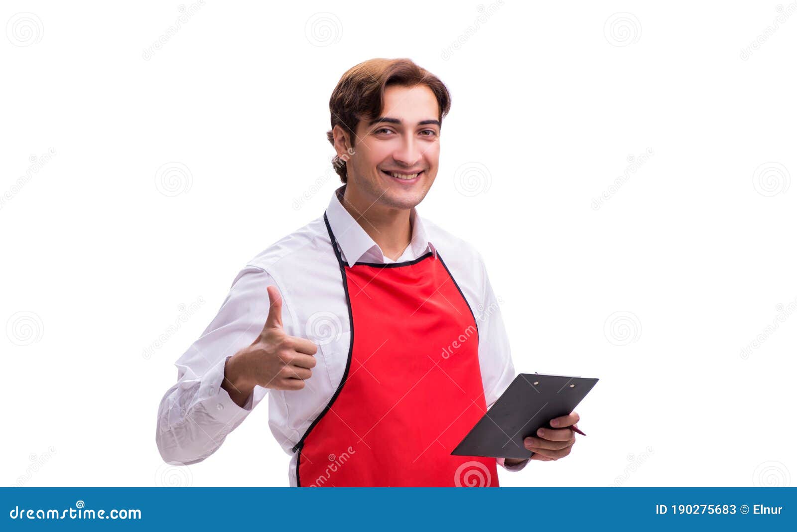 Young Waiter Isolated on White Background Stock Image - Image of cafe ...