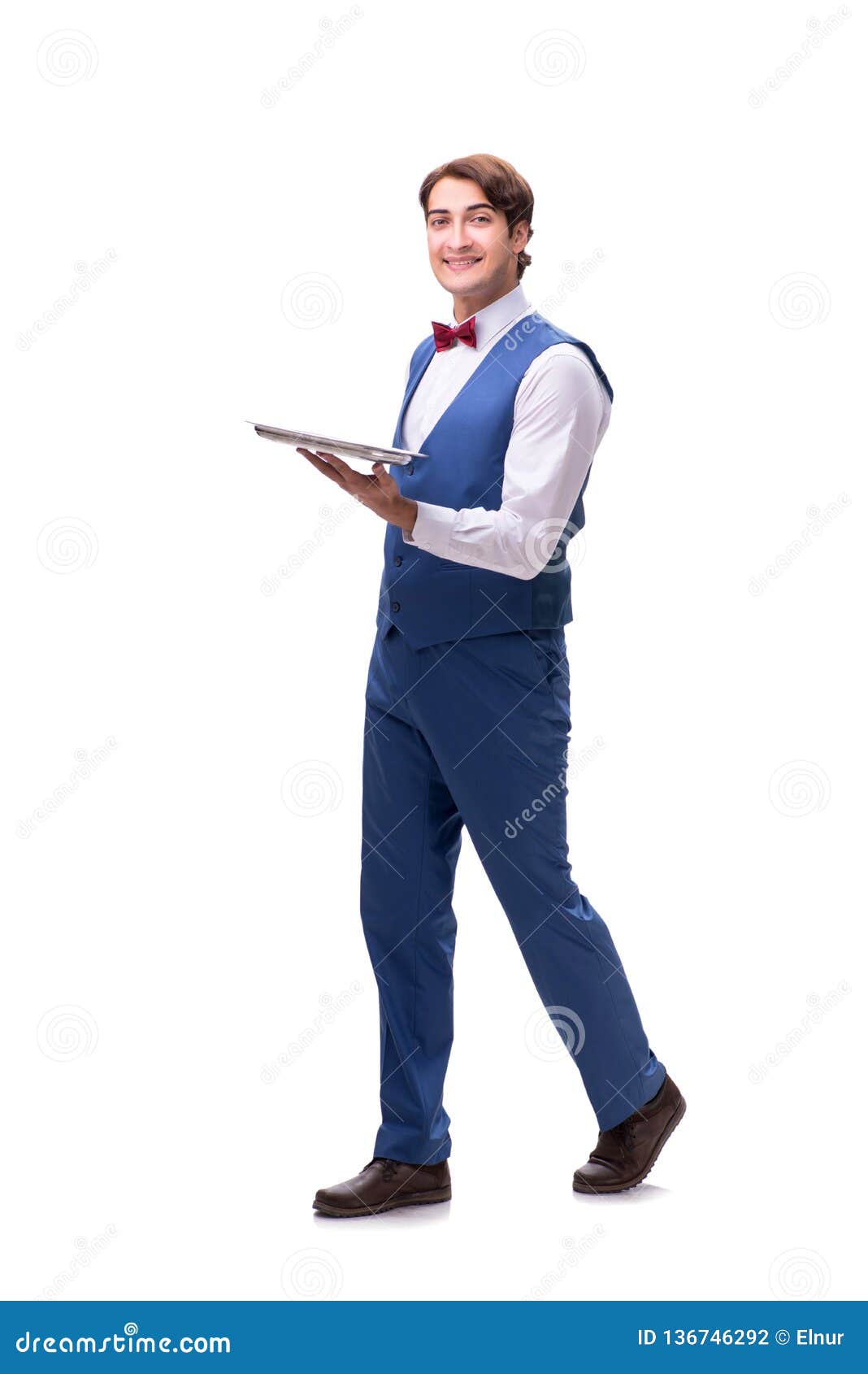 The Young Waiter Isolated on White Background Stock Photo - Image of ...