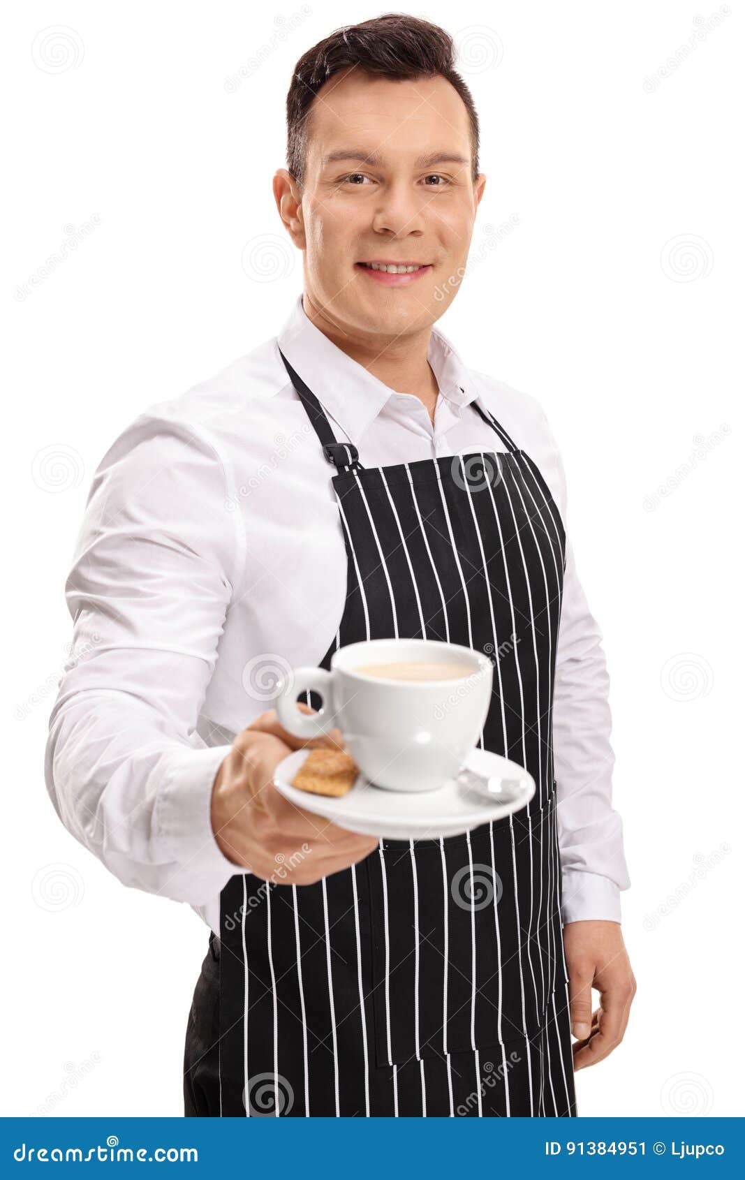 Young Waiter Offering a Cup of Coffee Stock Image - Image of server ...