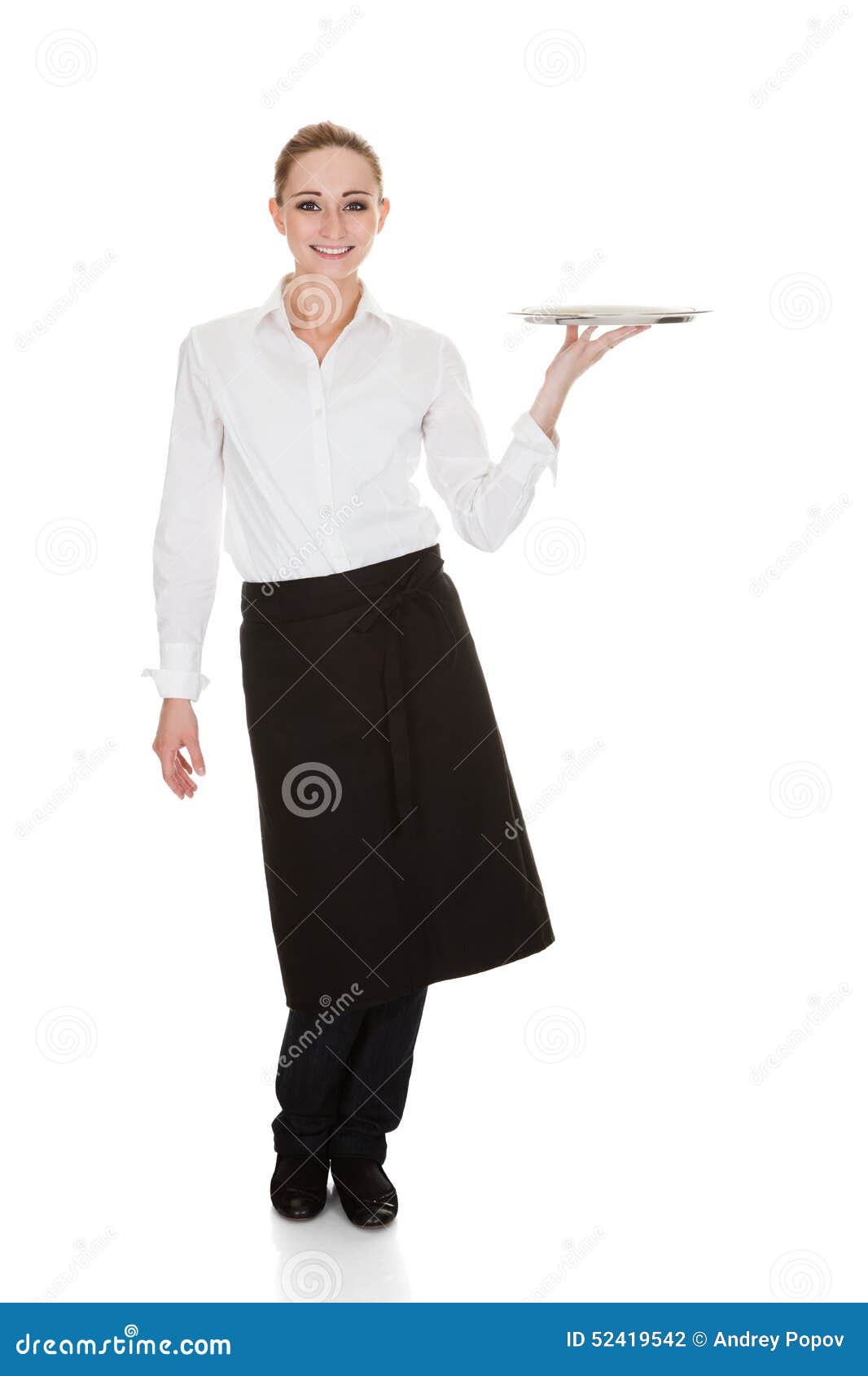 Young Waitress Holding Tray Stock Photo - Image of catering, isolated ...