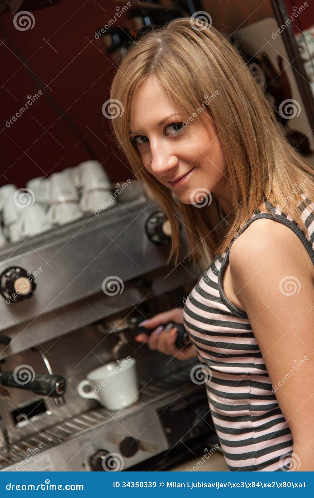 Young Waitress Making Coffee Stock Image - Image of adult, pretty: 34350339